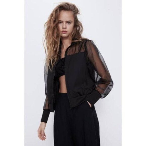 Zara | Jackets & Coats | New Zara Womens Combination Tulle Jacket Black ...